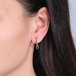 CiNily Small Dangle Hoop Earrings for Women, 14K White Gold Mini Huggie Hoop Earrings Hypoallergenic Cute Blue Cubic Zirconia Hoops Dainty Diamond Drop Earrings Jewelry