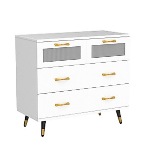 YIGOBUY Small White Dresser, Modern Dresser for Bedroom, 4 Drawer Double Dresser with Wide Drawer and Metal Handles, Wood Dressers & Chests of Drawers for Hallway, Entryway.