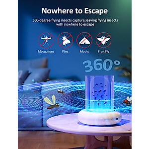 Camfeast 360° Flying Insect Trap with 60h USB Rechargeable Battery, Get-rid Food, Plant Fruit-Fly Killer, Night Light Catcher for Gnat, Noseeum, Flies, Housefly, Trap on Indoor House, Insectos Trampa