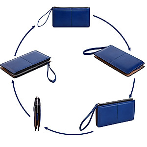 Bonaweite Women's Wristlet Clutches Leather Wallet Purse Cards Holder Navy Blue