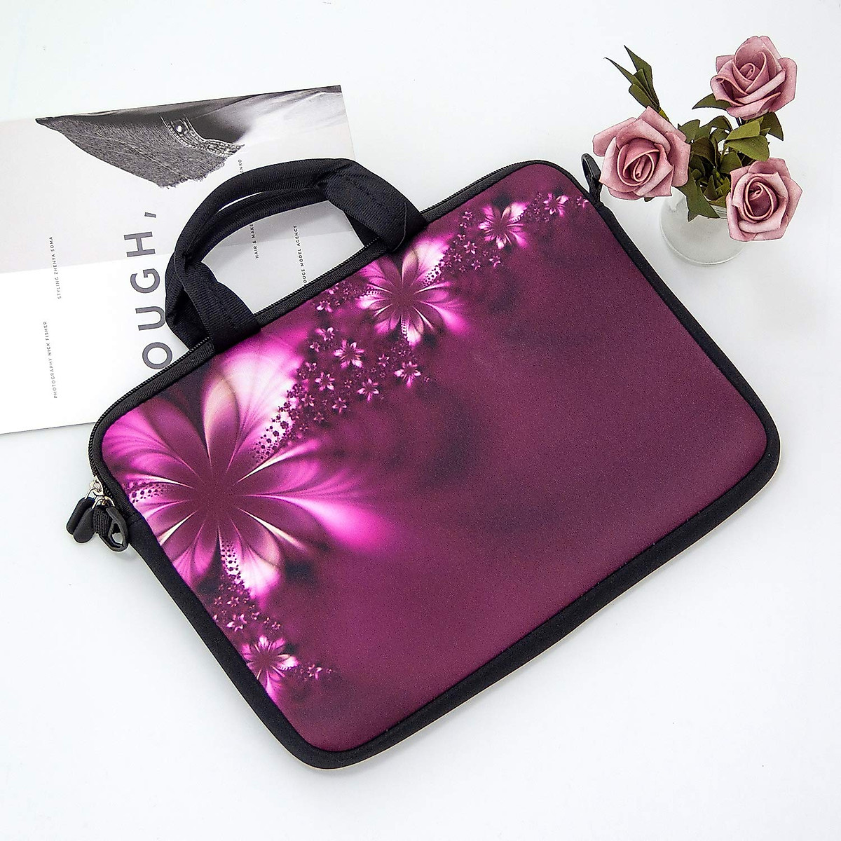 RICHEN 17 inch Laptop Shoulder Bag Carrying Case Computer PC Cover Pouch with Handle Fits 15.6/16/17/17.3/17.4 inch Laptop Notebook (16-17.3 inch, Flowers)