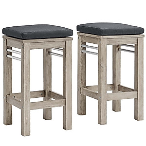Modway EEI-3969-LGR-STE Wiscasset Outdoor Patio Acacia Wood Bar Stool Set of 2, Light Gray