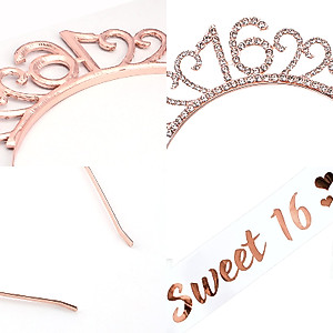 CIEHER Birthday Sash and Crown for Girls,Sweet 16 Sash & Rhinestone Tiara Set,Birthday Gifts for Girls,Tiara Girl Hair Accessories,Party Supplies Favors Decorations