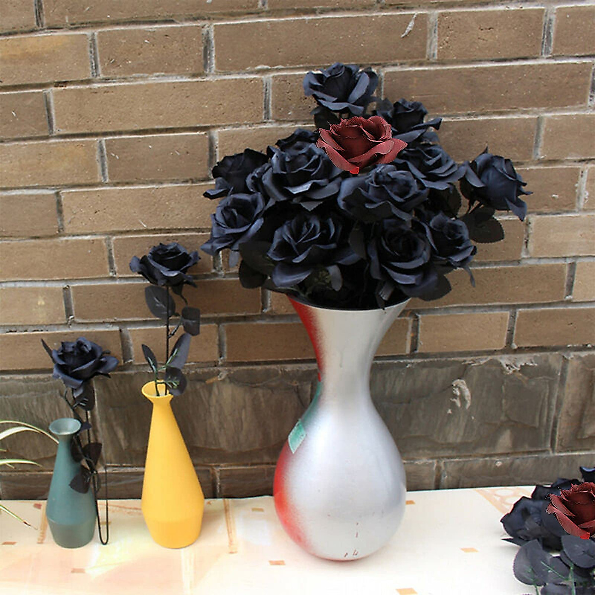 G4S3 Fake Roses, Single Stem Premium Velvet Touch Artificial Rose, Home/Garden/Wedding Bouquet Bride Bouquet Flower Bouquet for Wedding Home Party Decoration Event (Black)