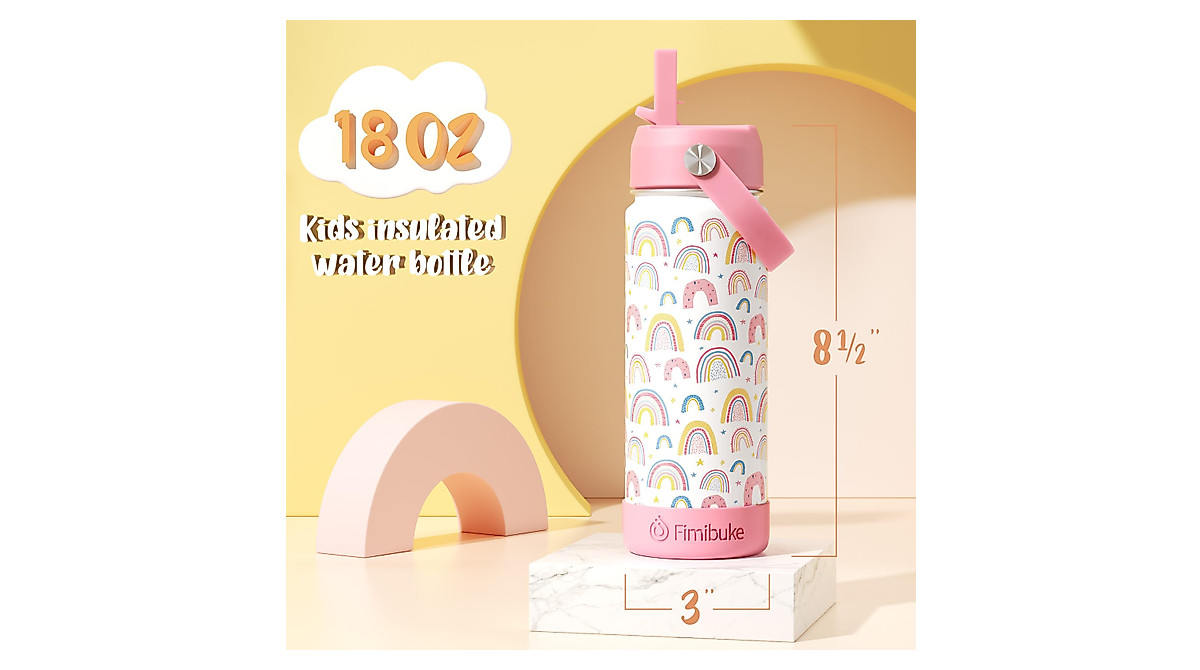Fimibuke Kids Insulated Water Bottle 18oz - Durable Stainless Steel ...