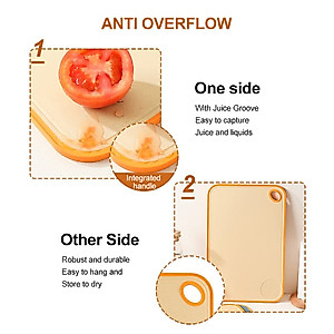 Bonjin Cutting Board for Kitchen(Set of 3), Wheat straw PP material Chopping Boards-BPA Free Mats, Dishwasher Safe, Juice Grooves Non-Slip Design