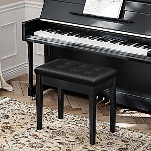 HOOBRO Piano Bench with Padded Cushion and Storage Compartment for Music Sheet, Music Bench, Piano Stool, Vanity Chair, Holds up to 300 lb, 21.9 x 13.6 x 19.3 Inches, Black BB16QD01