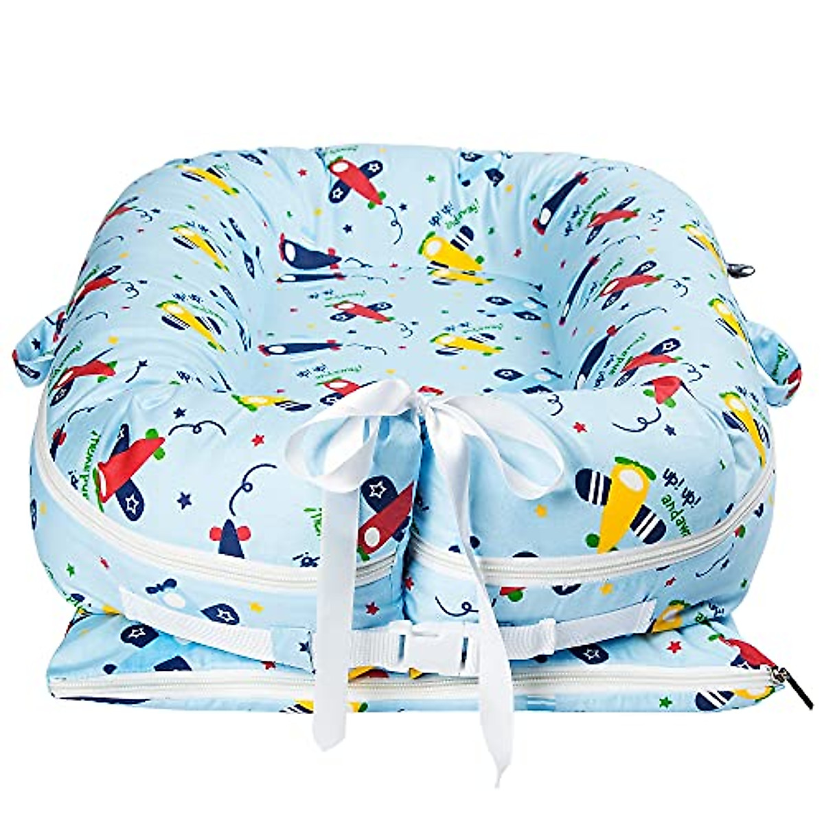 Newborn Lounger Cover for Dock A Tot Covers Only Deluxe Plus Baby Nest Sleep Pod Change Extra Cover 100% Cotton Co Sleeping Replacement Boys (Fits Dockatot Deluxe+) (Blue, Airplane)