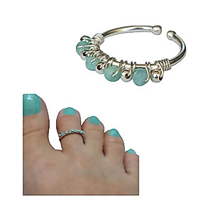 Handmade Amazonite Gemstone Adjustable Toe Ring, 925 Sterling Silver, Stones Small Dainty Open Toe, Pinky or Knuckle Rings for Women, By MiYa Jewelry Creations