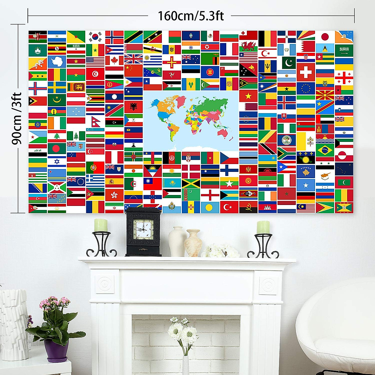 World Flag Banner International Flags Banner Country Flags Banner Backdrop Decoration with Brass Grommets