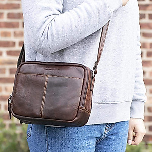 Voyager Double Zippered Crossbody Bag #7195 (Brown)