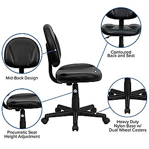 Flash Furniture Ronald Mid-Back Black LeatherSoft Swivel Ergonomic Task Office Chair with Back Depth Adjustment