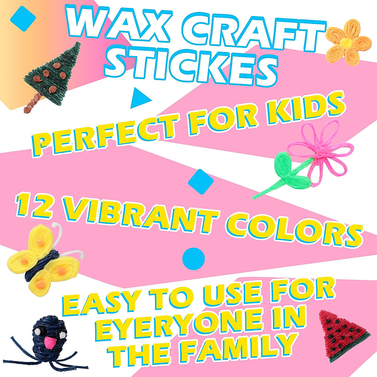 Wax Craft Sticks for Kids Bendable Sticky Yarn Molding Sculpting Sticks in 13 Colors with Plastic Storage Box for Handicraft DIY School Project Supplies (1200 Pieces)