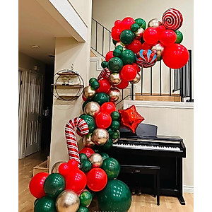 AobkDeco 151PCS Christmas Arch Kit with Red, White, Golden, Dark Green Balloons, Candy Foil, Candy Cane, Gift Box, Star Balloons for Christmas Party Decorations