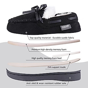 SEMARY Toddler Kids' Moccasin House Shoes with Indoor Outdoor Memory Foam Sole Protection Slipper U7GSDWLFX-D-Black-12