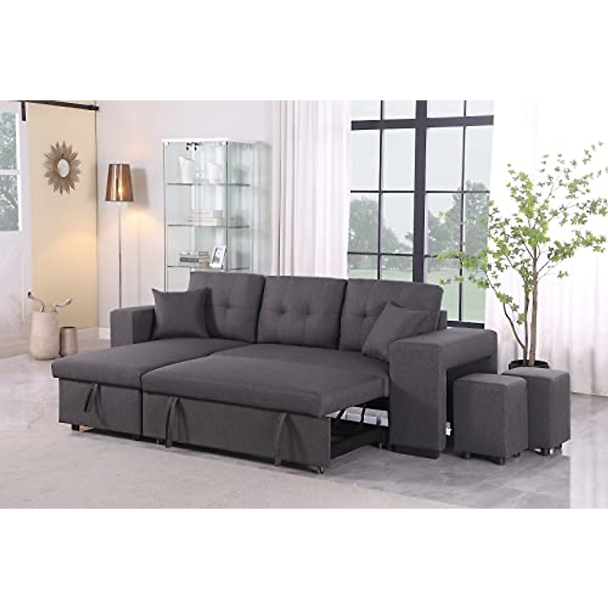 Devion Furniture Alexis Sofabed, 95" W x 53" D x 35H, Dark Gray