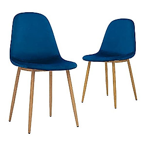 CangLong Dining Kitchen Velvet Cushion Seat, Upholstered Back and Metal Legs, Modern Mid Century Living Room Side Chairs,Set of 2, Blue