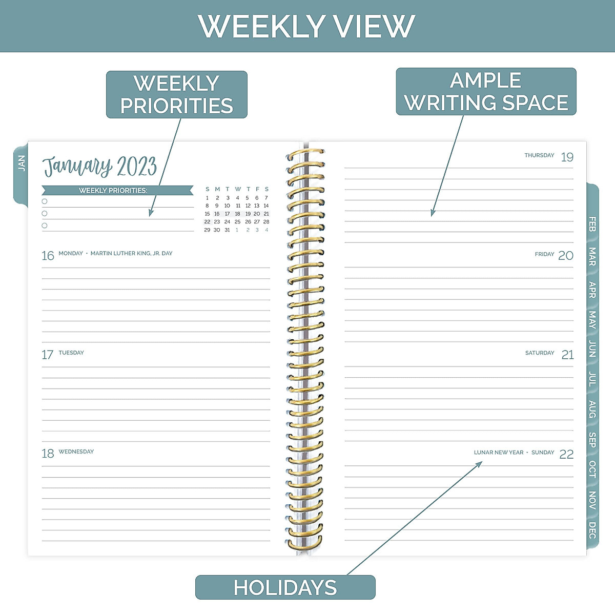 bloom daily planners 2023 Calendar Year Day Planner (January 2023 - December 2023) - 5.5” x 8.25” - Weekly/Monthly Agenda Organizer Book with Stickers & Bookmark - Crystal Blue