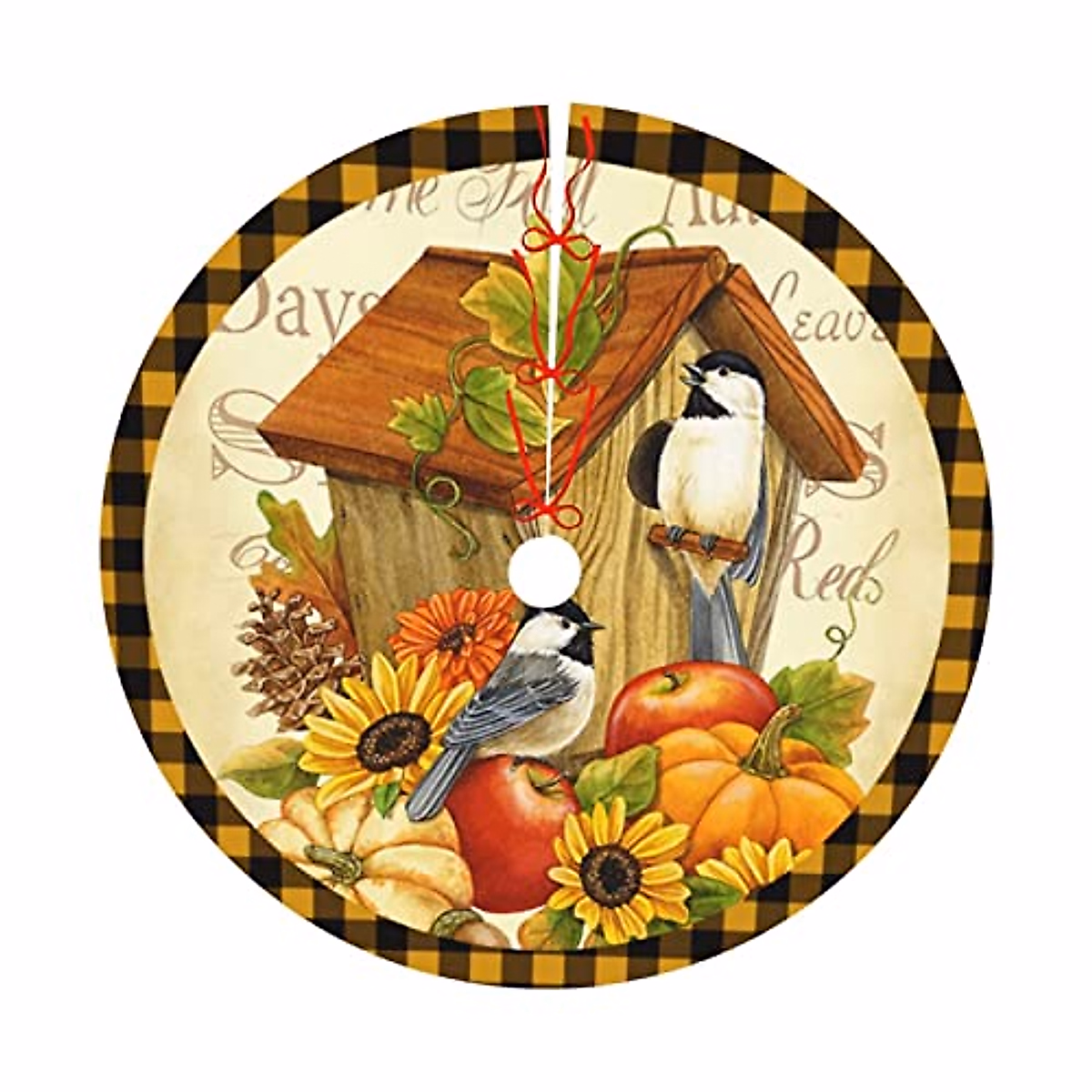 Autumn Pumpkin Bird Sunflower Tree Skirt, for Xmas Holiday Party Supplies Large Tree Mat Decor, Halloween Ornaments 30"