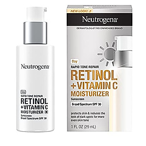 Neutrogena Rapid Tone Repair Retinol + Vitamin C Facial Moisturizer with Retinol, Vitamin C, Hyaluronic Acid & SPF 30 Sunscreen, Tone-Evening & Brightening Face Cream, 1 fl. oz