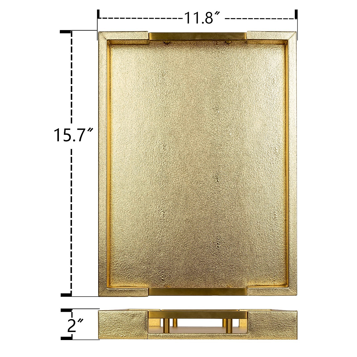 MAONAME Gold Serving Tray with Handles, 15.7 x 11.8 Inch Decorative Trays for Coffee Table, Rectangle Serving Tray and Modern Ottoman Trays for Living Room, Vanity, Kitchen, Bright Gold