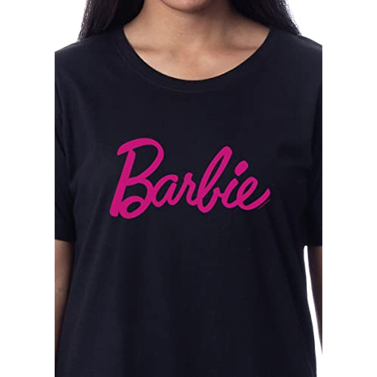 INTIMO Barbie Womens' Classic Title Logo Icon Nightgown Sleep Pajama Shirt (XXX-Large) Black