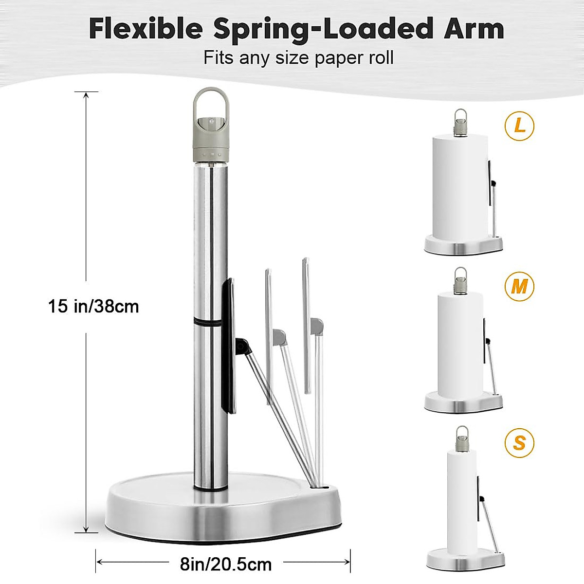 AIDEA Paper Towel Holder with Spray Bottle, Kitchen Towel Holder for Countertop, Spring Arm for Easy Tear, One-Handed Stainless Steel Paper Towel Dispenser with Weighted Base, Silver