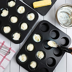 Non-Stick Bakeware 12 Cup Muffin Pan, Set of 2, Heavy Duty & Easy Release Cupcake Baking Pan