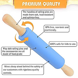 Koogel 8 Pcs Silicone Rolling Pins Set, 15 Inch Non-Stick 9 Inch Kids Rolling Pin Scraper Chopper Silicone Oil Brush Spatula for Parent-Child Baking