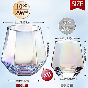 GoldArea Wine Glasses Set of 6 (10oz), Stemless Wine Glass for Red and White Wine, Diamond Shaped Iridescent Glassware for Whiskey, Cocktail, Gift for Anniversary, Wedding, Housewarming