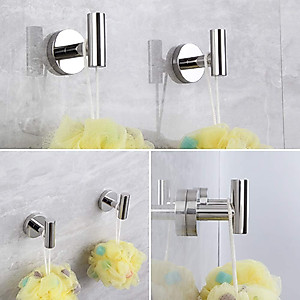 kimzcn Polished Stainless Steel Towel Coat Hooks Bathroom Clothes Garage Hotel Cabinet Closet Sponges Robe Hook Wall Mounted Round Kitchen Heavy Duty Bath Door Hanger 2 Pack