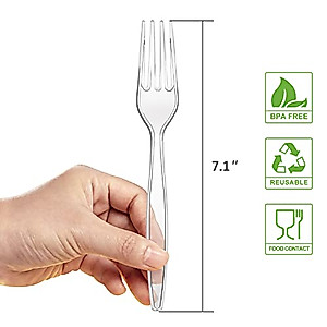 POSATE Heavy Weight Plastic Forks, Clear Disposable, 100 Count