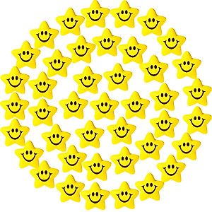 48 Pieces Star Stress Balls for Kids Star Mini Foam Ball Smile Face Stress Ball Bulk Relief Star Toys for School Carnival, Reward Student Prizes, Party Bag Fillers(Yellow)