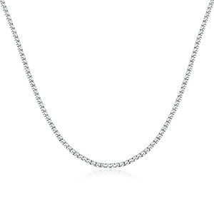 Tennis Necklace 925 Sterling Silver| 3mm Round Cubic Zirconia Cut Faux Diamond Tennis Chain for Women and Men Bridal Wedding Jewelry 16 inches