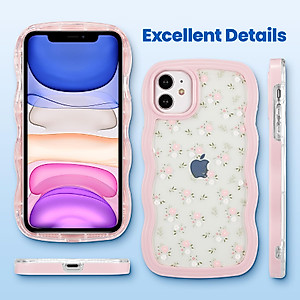 ZCDAYE Floral Case Compatible with iPhone 11, Aesthetic Flower Pattern & Cute Curly Wavy Shape Phone Case for Women Girls,Soft TPU Shockproof Cover for iPhone 11 (6.1 inch), Pink