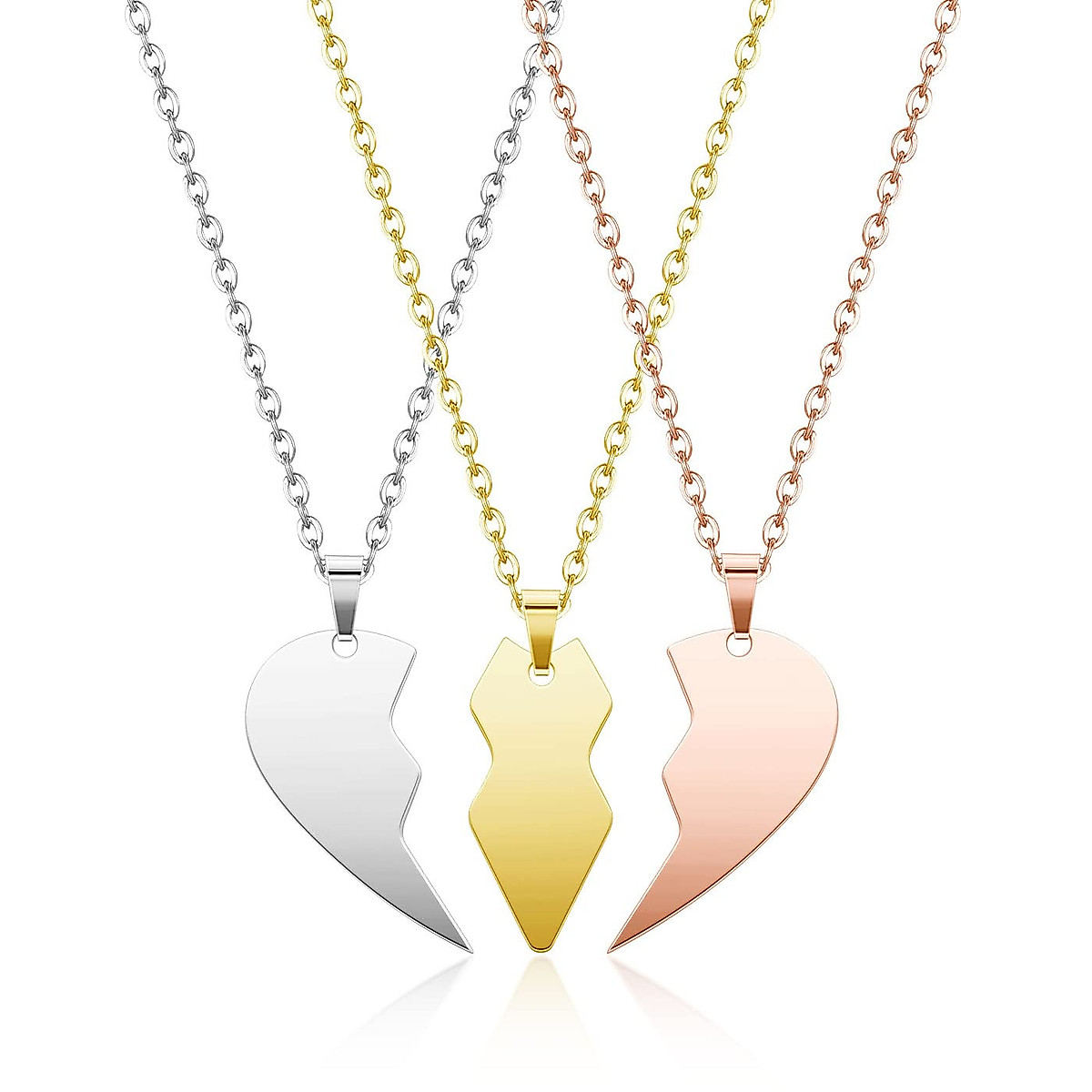 BOPREINA 3pcs Personalized Best Friends Forever BFF Necklace Stainless Steel Engraved Puzzle Heart Friendship Pendant Custom Name Matching Heart Necklaces Gift Set