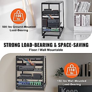 VEVOR 20U Open Frame Server Rack, 23''-40'' Adjustable Depth, Free Standing or Wall Mount Network Server Rack, 4 Post AV Rack with Casters, Holds All Your Networking IT Equipment AV Gear Router Modem