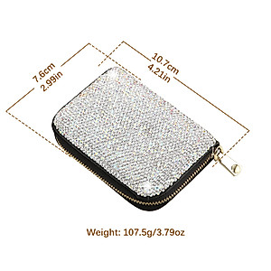 AsAlways RFID Rhinestone Credit Card Holder Multilayer Zipper Case Bling Crystal Slim Small Wallet for Women