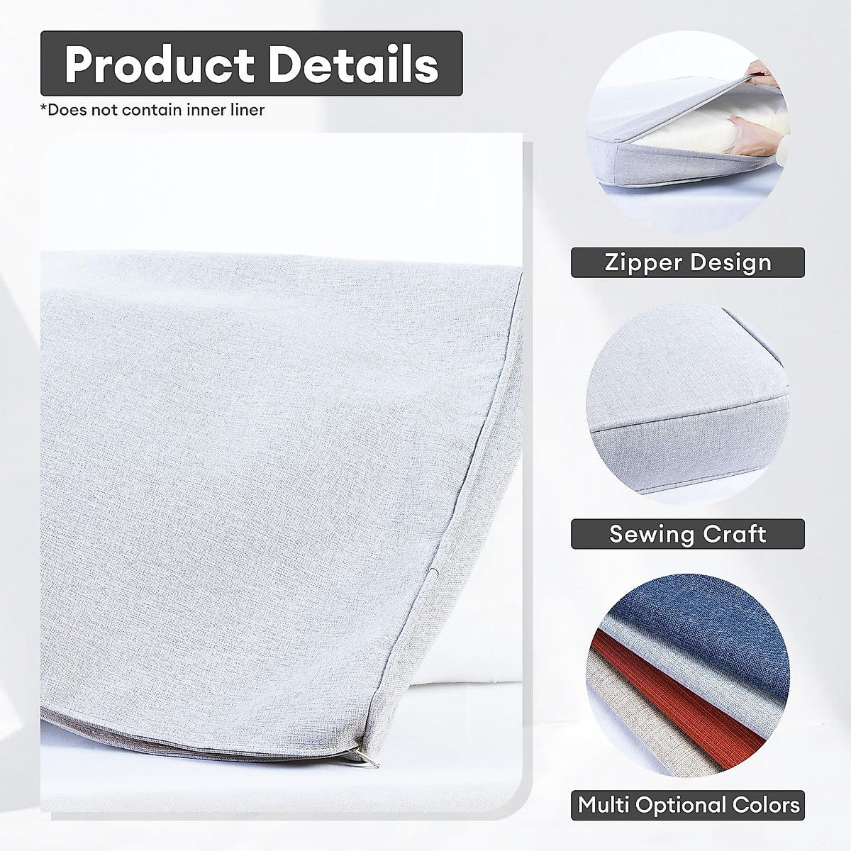 ovios Patio Cushion Covers, Waterproof Cushion Cover for Outdoor Furniture, Sofa, Couch, Ottoman Seat Back Cushion Cover with Zipper (8 Covers, Grey)