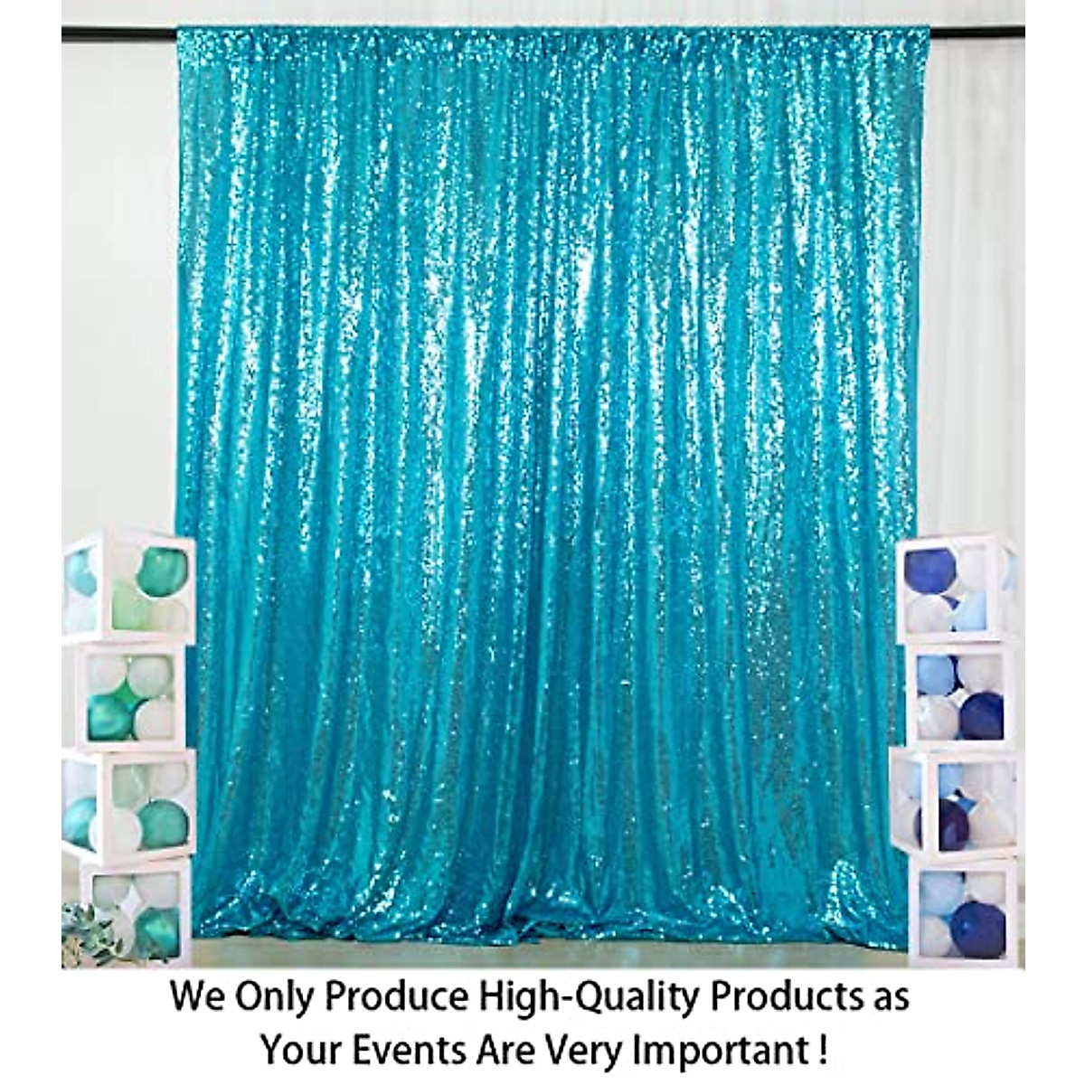 ShinyBeauty Sequin Backdrop-Curtain-5FTx10FT-Turquoise-Sequins Fabric Photo Booth Backgrounds 10FT Glitter Backdrops for Happy Birthday Aqua Blue Photography Backdrop Background