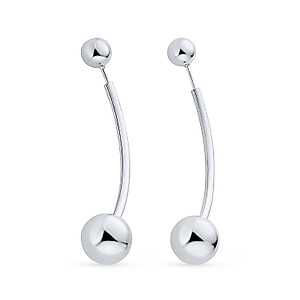 Modern Geometric Linear Long Bar Drop Ear .925 Sterling Silver Double Bead Ball Dangle Earrings For Women Teen 6,10 MM Bead