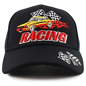 Trendy Apparel Shop Racing 3D Embroidered Flame Car Race Flag Baseball Cap - Black