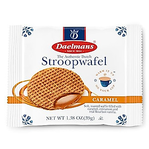 Daelmans Stroopwafel Caramel - The Original Stroopwafels, Toasted Dutch Waffle Cookies w/a Creamy & Buttery Filling, Made In Holland, Individually Wrapped - Caramel Cookie Waffles, 24 Count