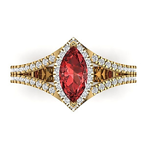 Clara Pucci 1.20ct Marquise Cut Solitaire Halo Natural Garnet Engagement Promise Anniversary Bridal Ring 14k Yellow Gold 6.5
