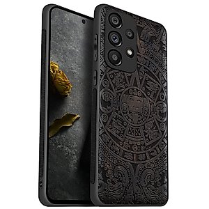Carveit Wood Case for Samsung Galaxy A52 5G & 4G Case [Natural Wood & Black Soft TPU] Shockproof Protective Cover Unique Wooden Case Compatible with Galaxy A52s 5G Case (Mayan Symbols-Blackwood)