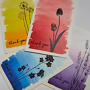 Festive Spice Flower Thank You Cards - Watercolor Designs - 48 Cards with Envelopes - Dandelion, Rose, Lavender, Forget Me Nots