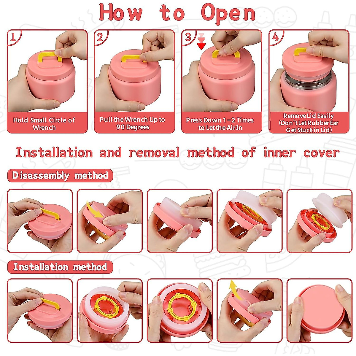 JXXM 8 Oz Thermos Food Jar for Hot & Cold Food for Kids, Insulated Lunch Containers Hot Food Jar,Leak-Proof Vacuum Stainless Steel Wide Mouth Lunch Soup Thermos for School,Travel (Pink)