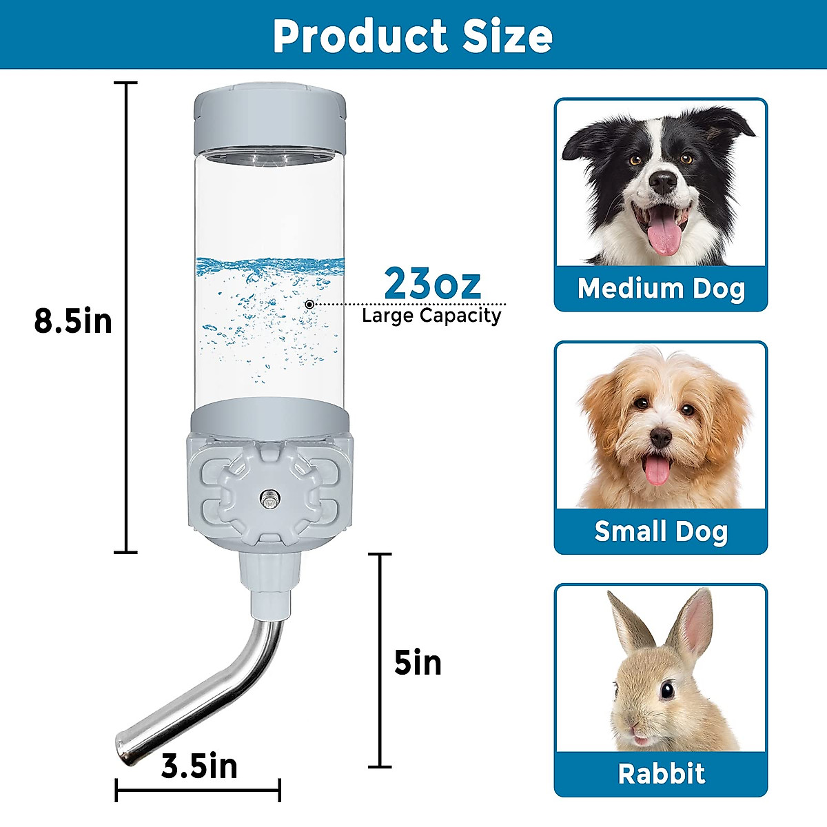 Vannon Top Fill Dog Water Bottle for Crate, Dog Water Dispenser for Cage, Pet Auto Feeding Water Bottle for Dogs & Rabbits, Leakproof, BPA Free, 23oz, [2023 New Upgraded]