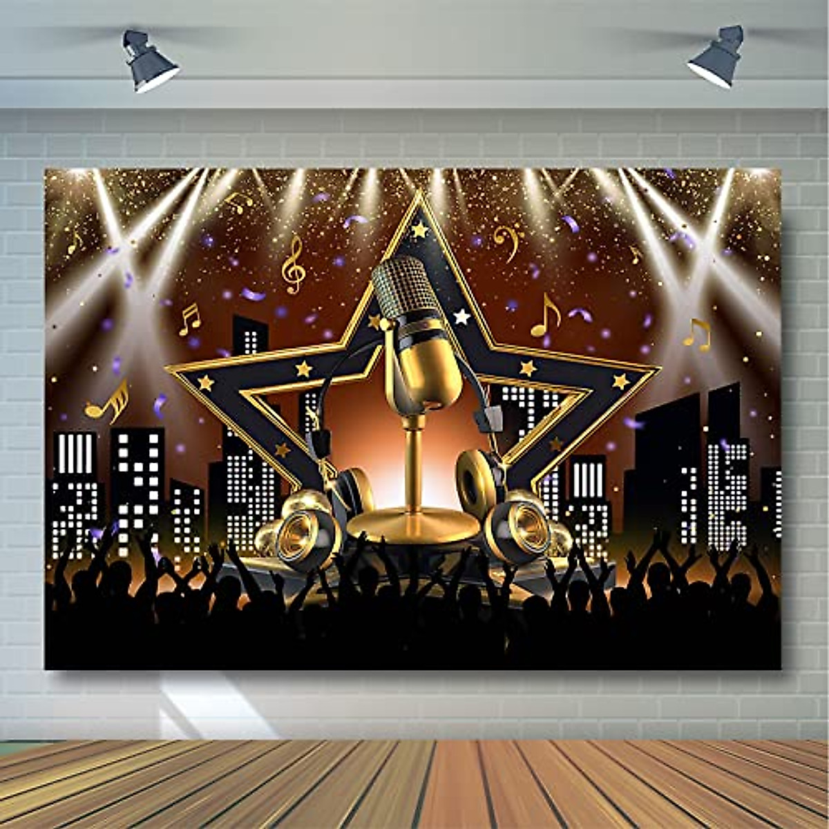 Avezano Karaoke Party Backdrop Star Vacation Party Decorations Photography Background Night Show Microphone Karaoke Theme Photography Photo Booth Background (7x5ft)