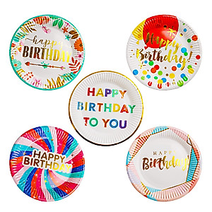 Rgontar 50 Pcs (7'') Happy Birthday Plates Colored Paper Plate Disposable Plate for Birthday Party Supplies